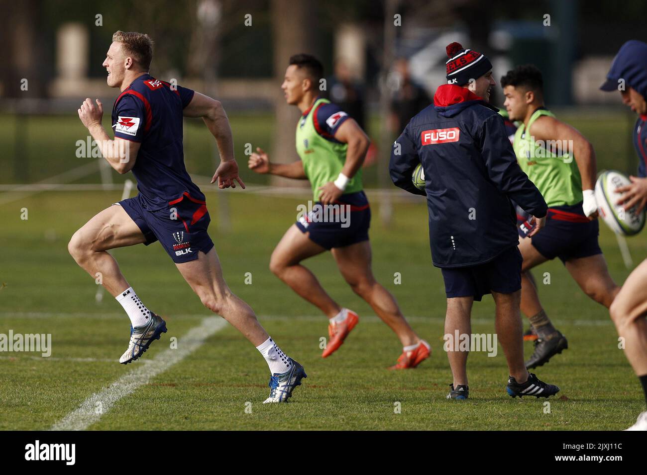 Reece Hodge (left) is seen during a Rebels training session, Melbourne ...