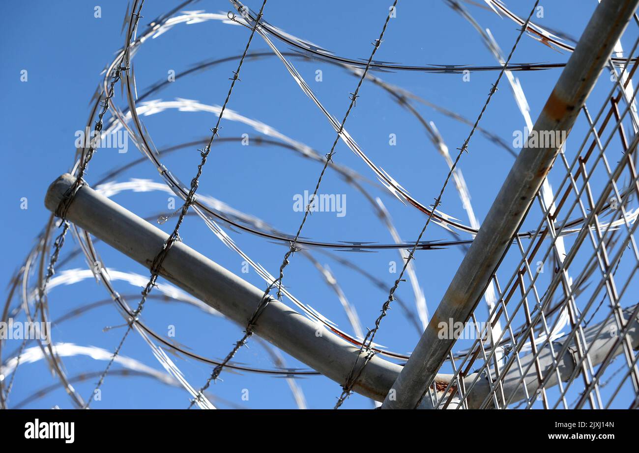 Razor wire. Prison stock at Borallon Correctional Centre Brisbane ...