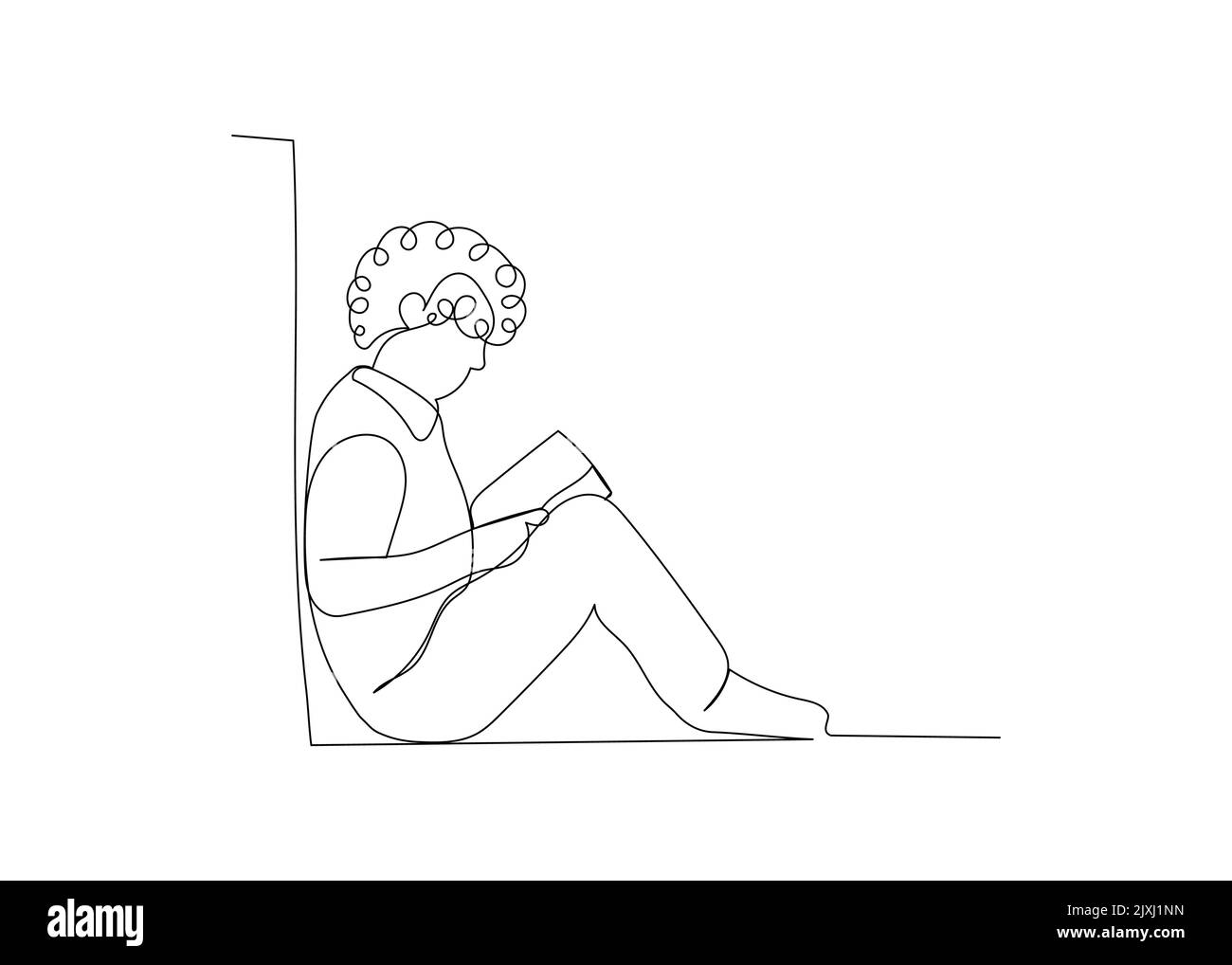 Continuous line drawing of a boy reading a book. Minimalism art Stock ...