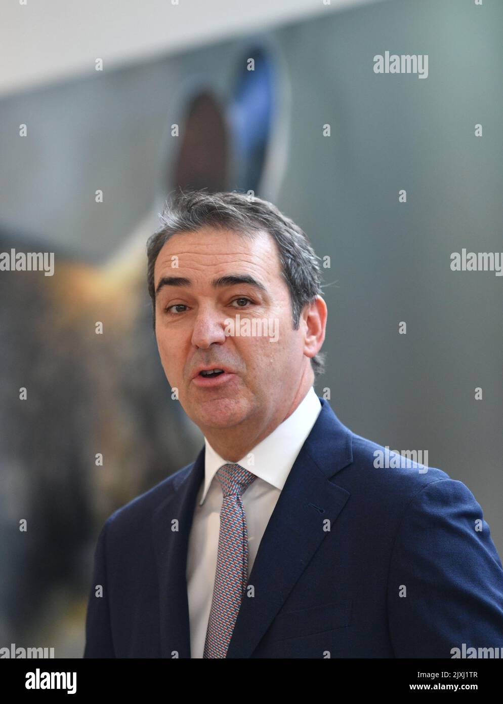 South Australian Premier Steven Marshall is seen speaking at Kingscote ...