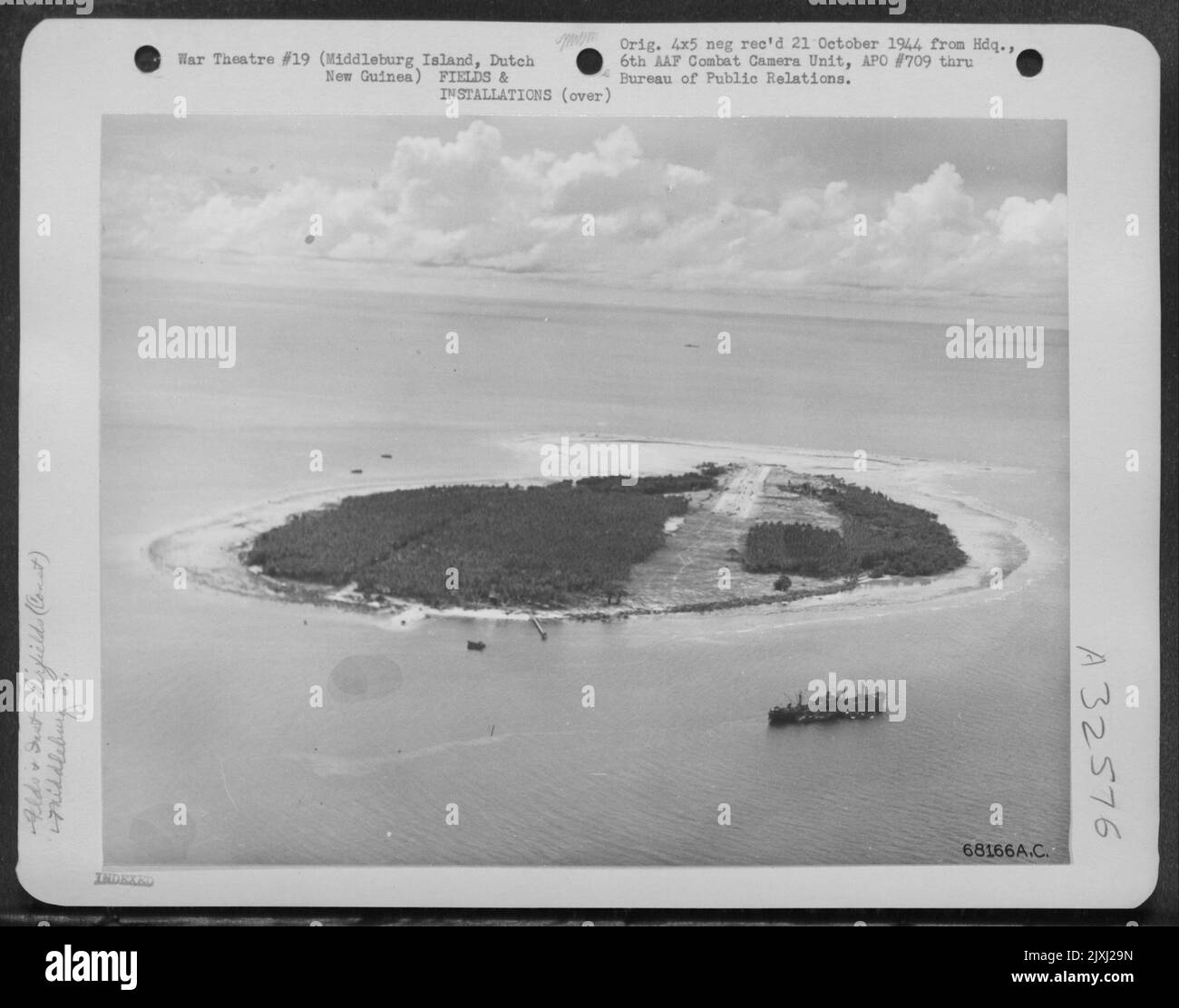 Aerial view of Middleburg Island, off the coast of Dutch New Guinea ...