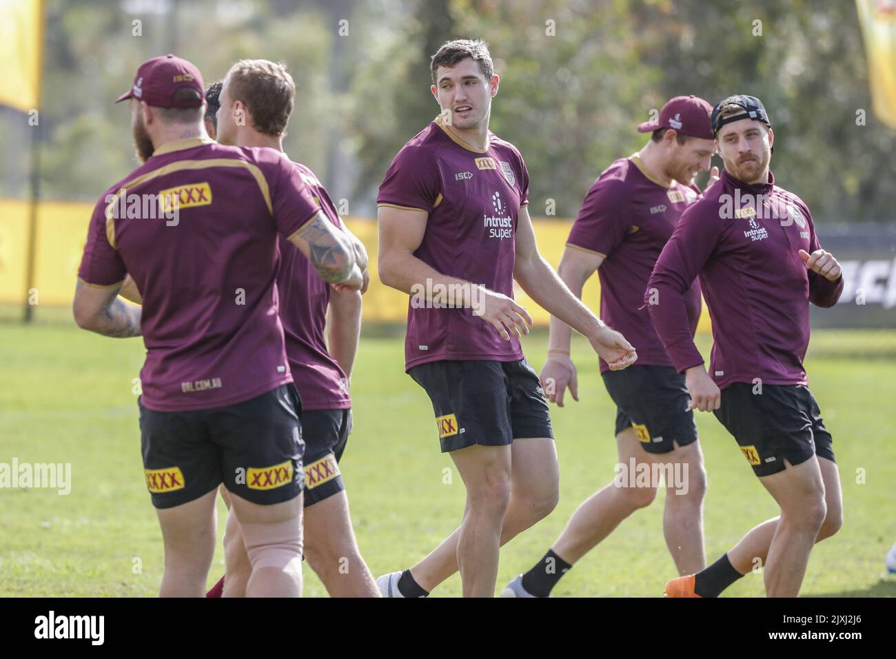 Corey Oates (centre) is seen during a Queensland Maroons team training ...
