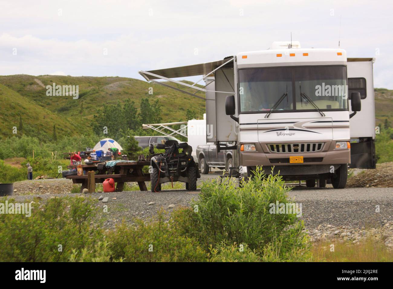 RV Camper traveling in Alaska Stock Photo - Alamy