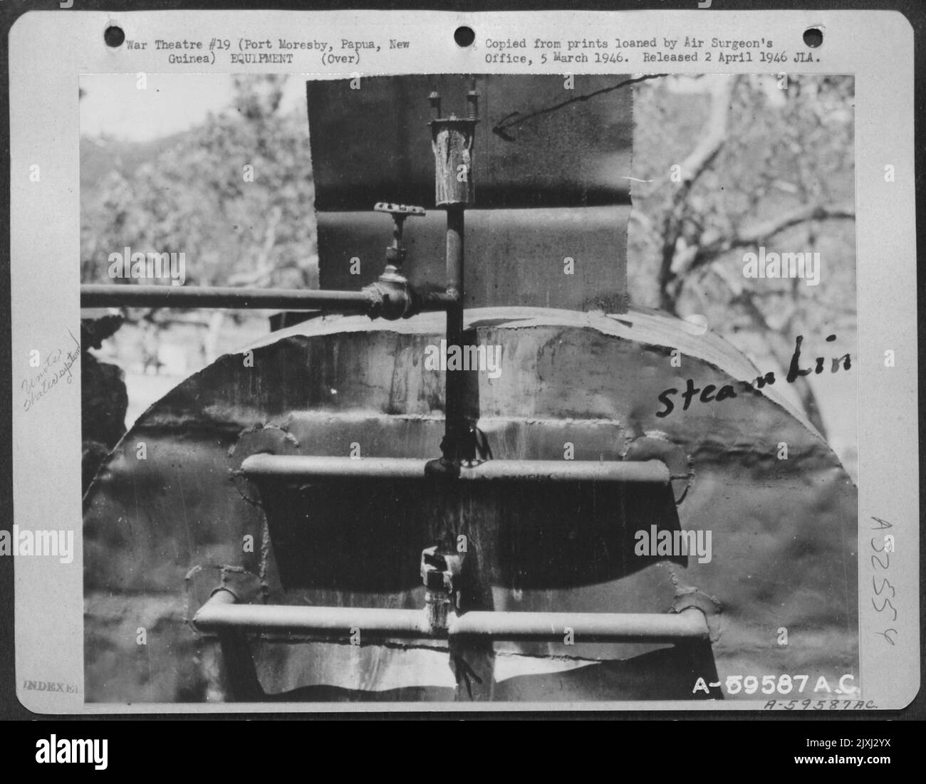 Water intake, steam line-safety valve of the 90th Bomb Group at Port ...