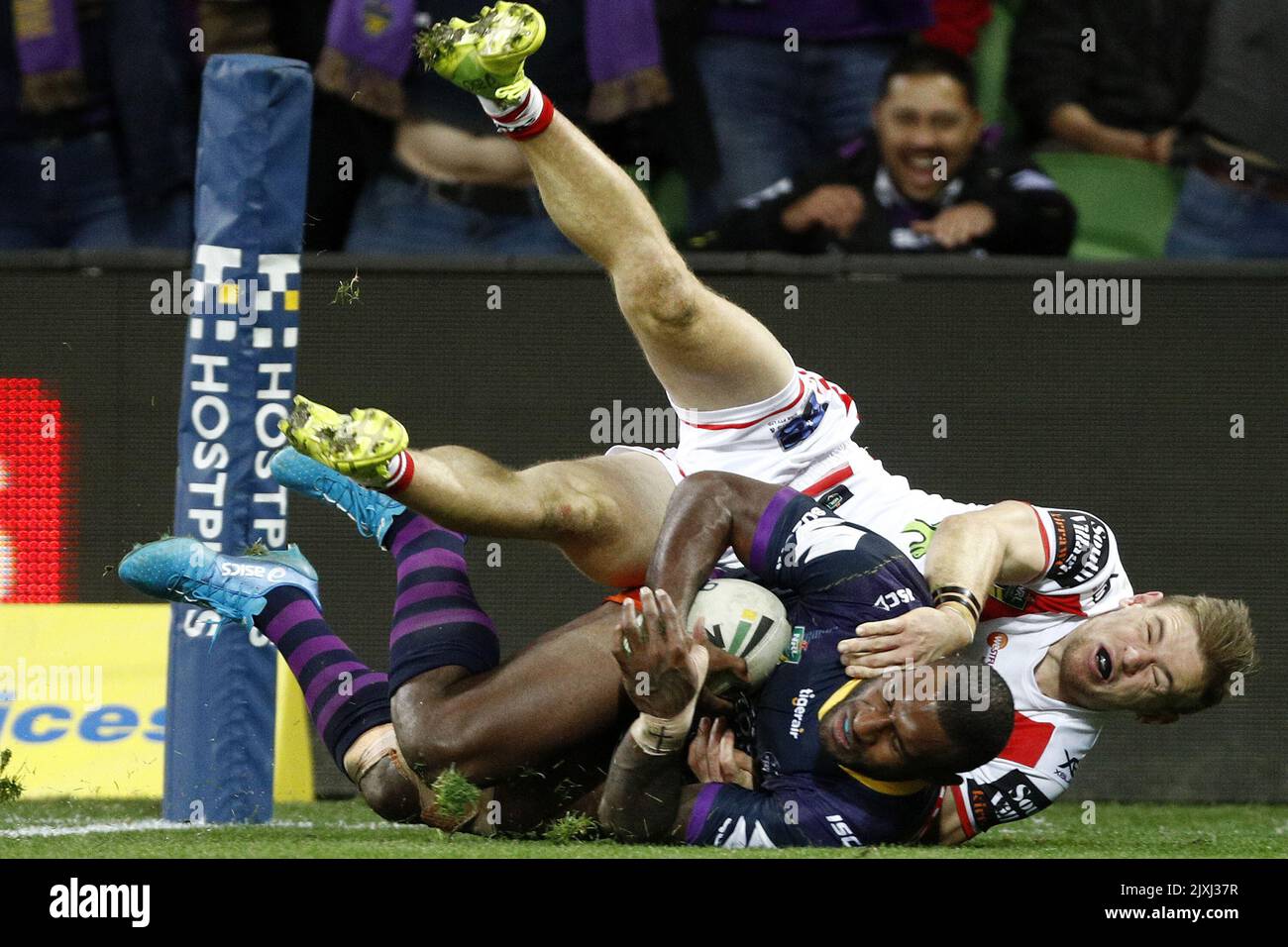 Suliasi Vunivalu of the Storm scores a try during the Round 17 NRL ...