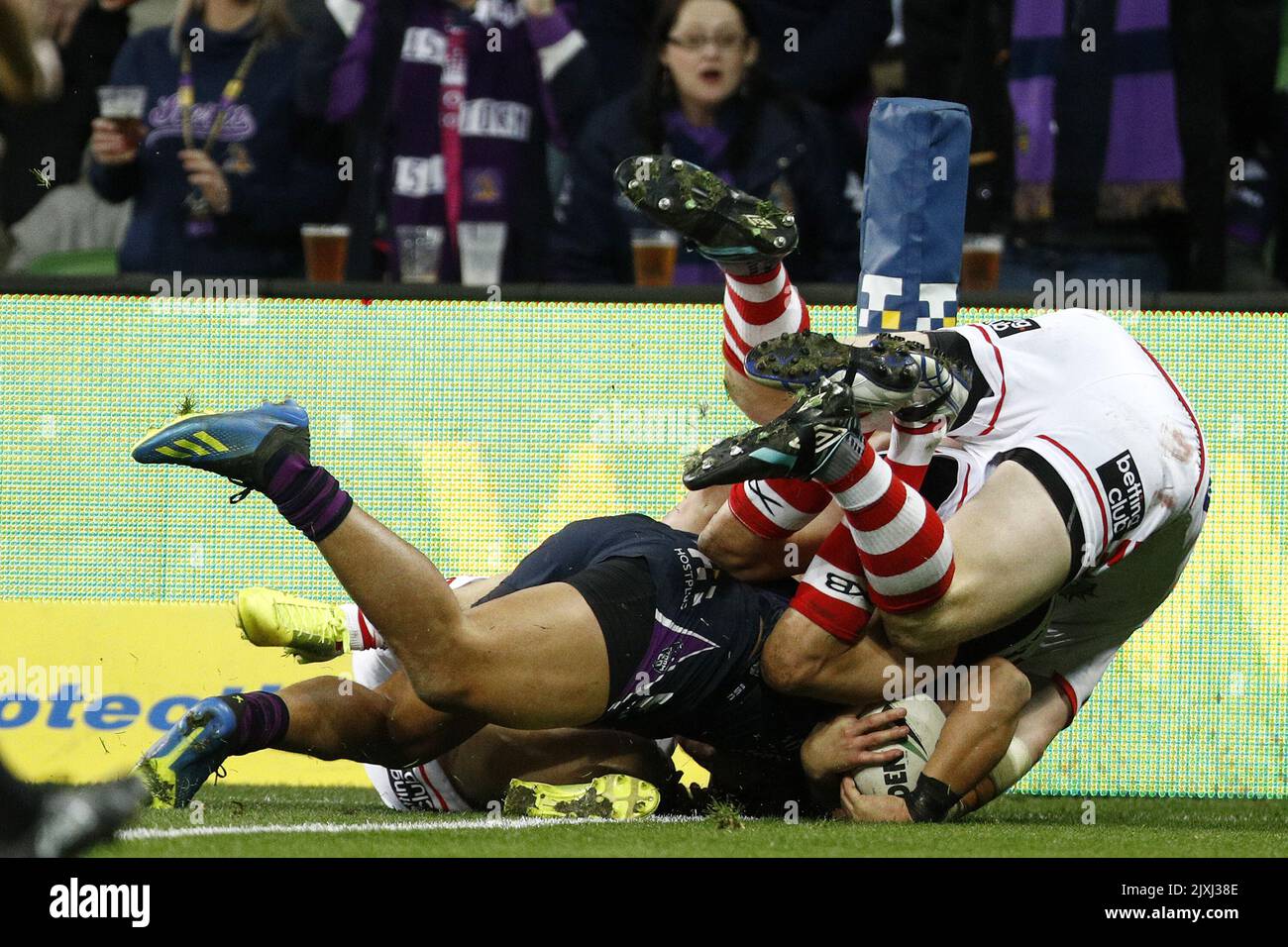 Young Tonumaipea of the Storm scores a try during the Round 17 NRL ...