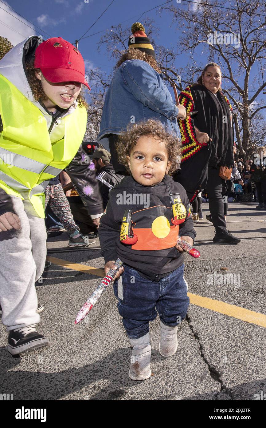 Brian Liddle Jr participates in a NAIDOC week march in Melbourne ...
