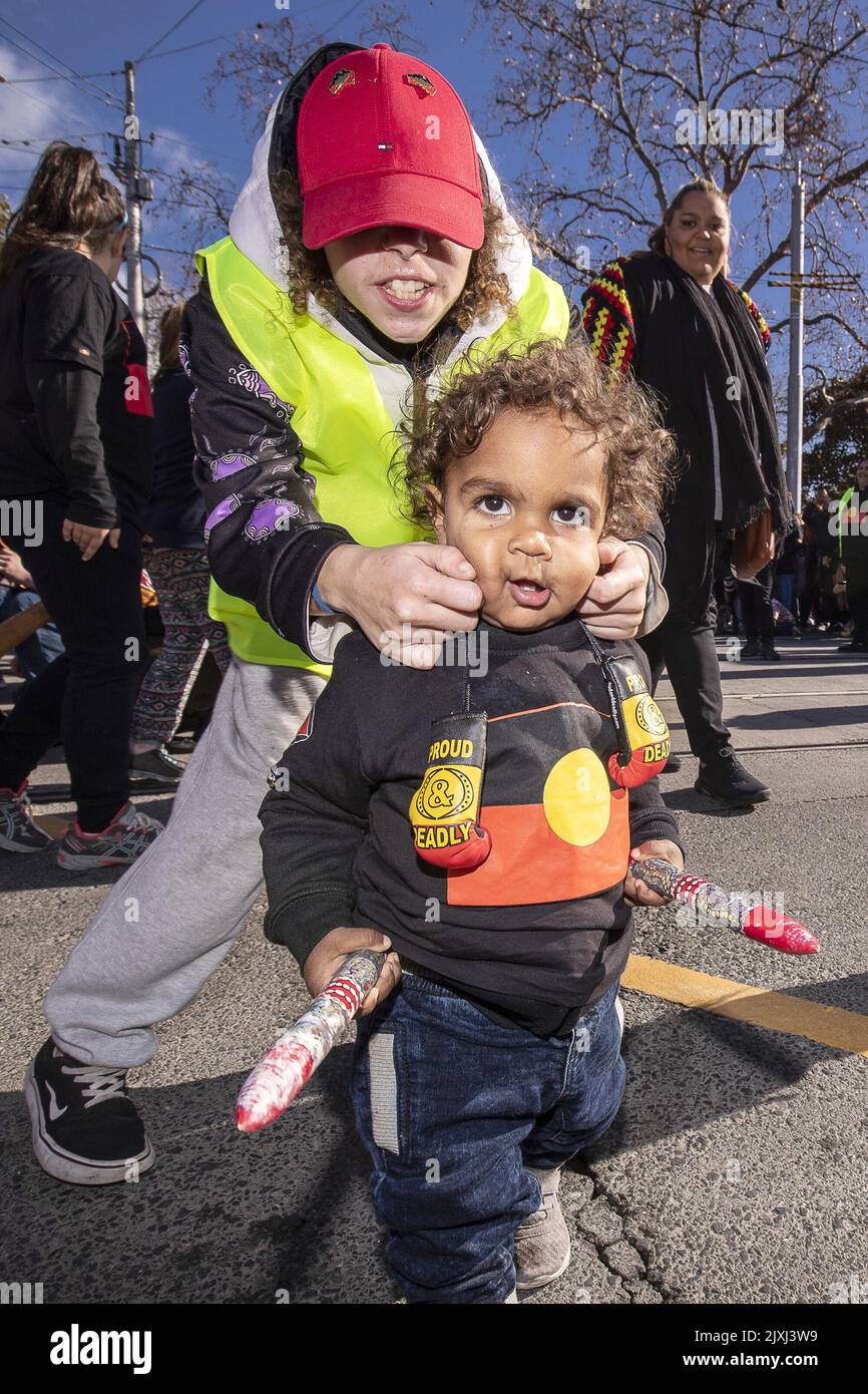 Brian Liddle Jr participates in a NAIDOC week march in Melbourne ...