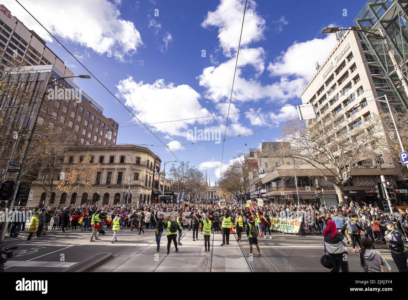 People participate in a NAIDOC week march in Melbourne, Friday, July 6 ...