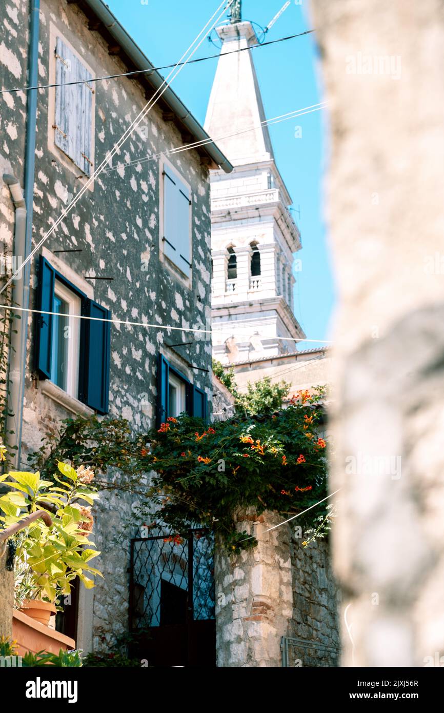 A vertical shot of the corners and architecture of Rovinj, Croatia ...