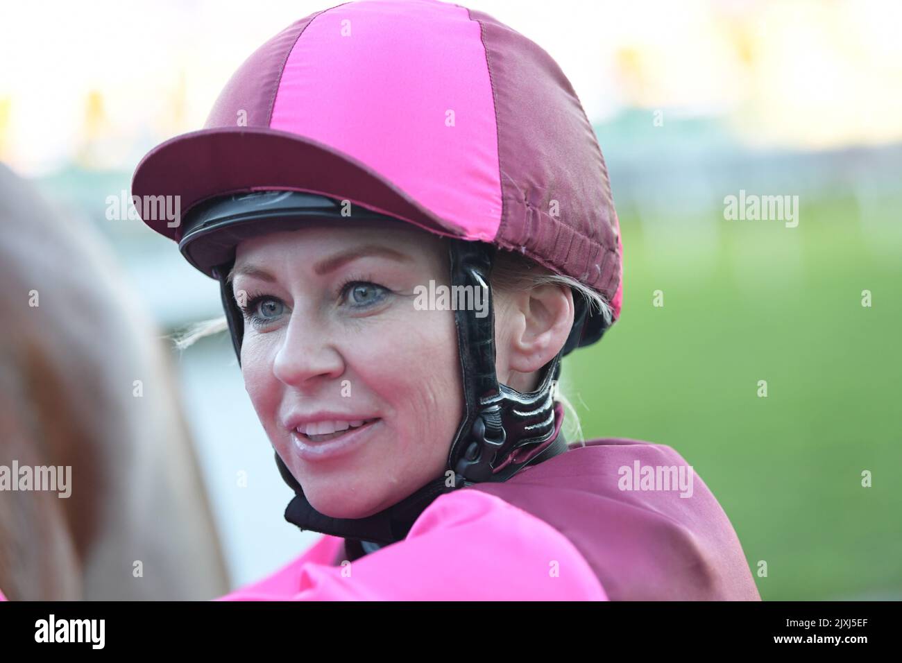 Jockey Kathy O'Hara is seen after riding Noble Joey to wins race 9, the ...