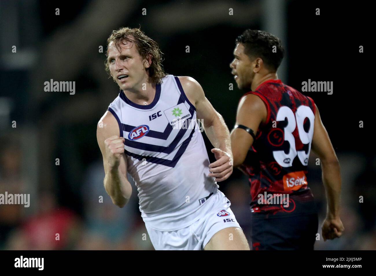 David Mundy of the Dockers celebrates after kicking a goal during the ...