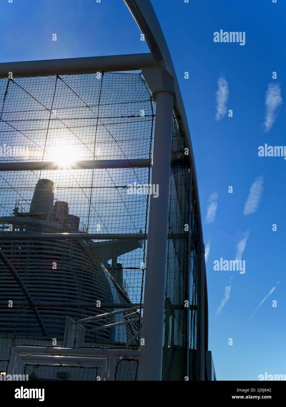 Looking up from the running track of a cruise ship on the North Sea, we ...