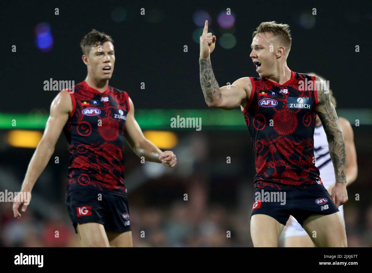 James Harmes of the Demons celebrates after kicking a goal during the ...