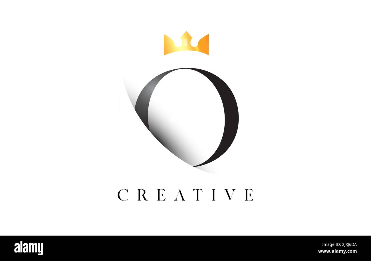 O Letter Logo Design with Golden Luxury Royal Crown Icon and Shadow ...