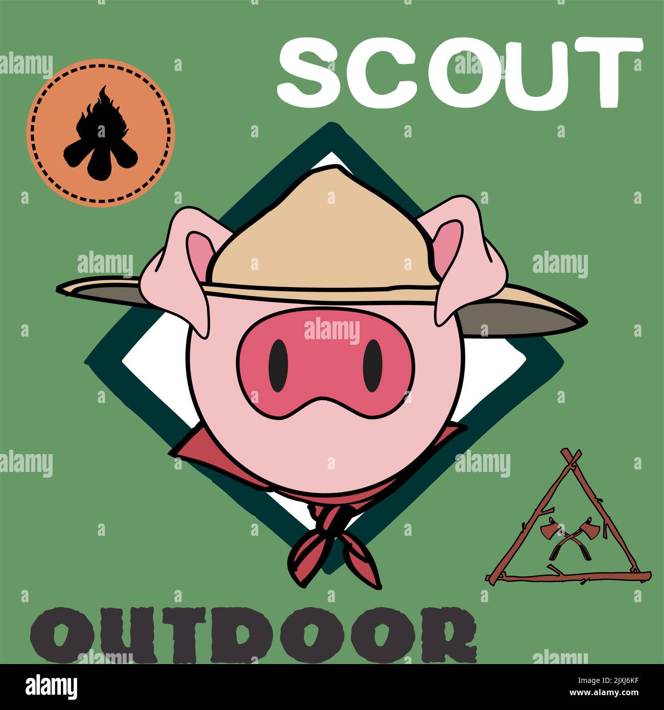 pig cartoon scout uniform insignia pack collection illustration in ...
