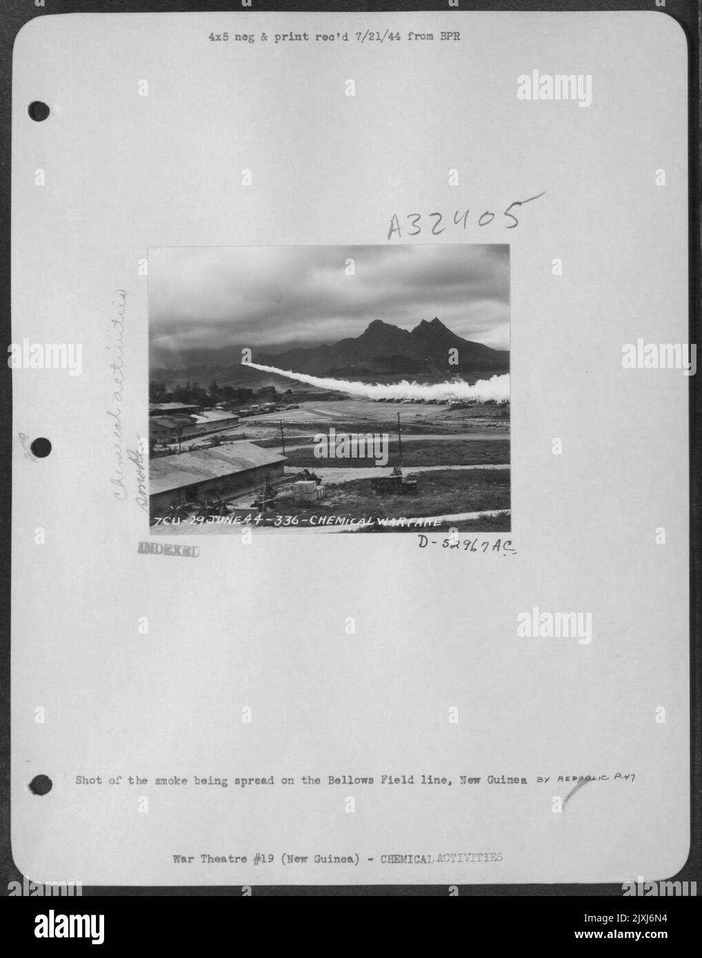 Shot of the smoke being spread on the Bellows Field line, New Guinea by ...