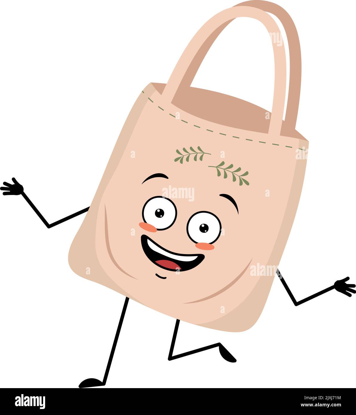 Cute character fabric bag with happy emotions, joyful face, smile eyes ...