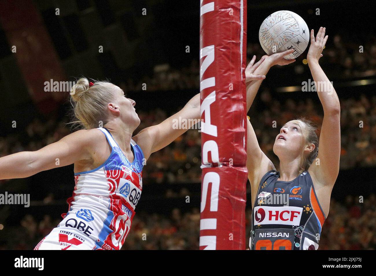 Susan Pettitt of the Giants shoots during the Round 10 Super Netball ...