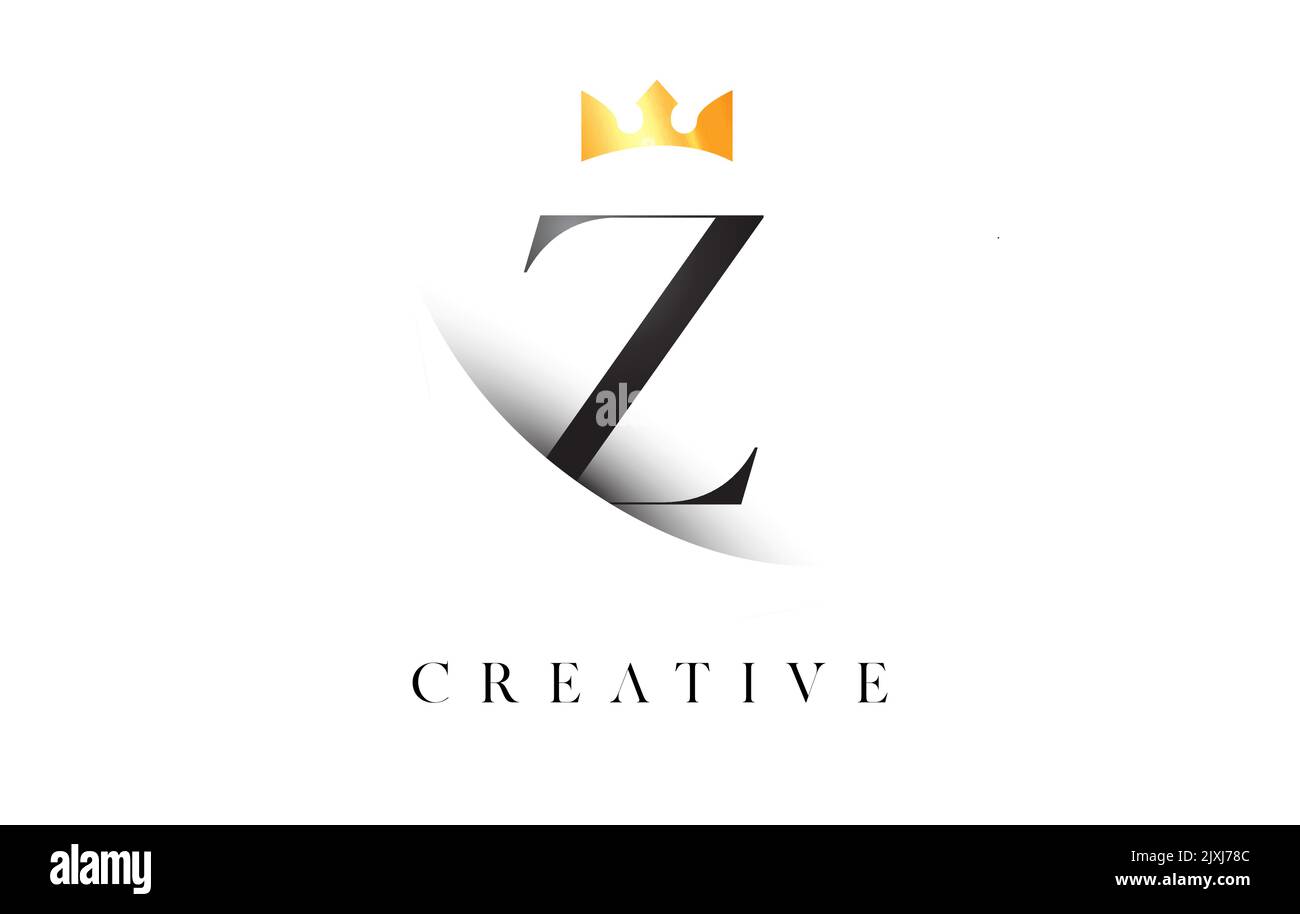 Z Letter Logo Design with Golden Luxury Royal Crown Icon and Shadow ...