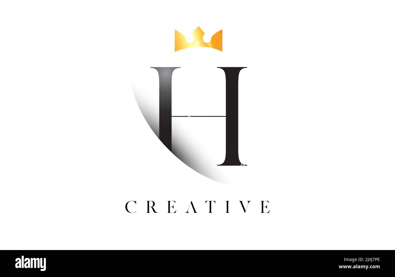 H Letter Logo Design with Golden Luxury Royal Crown Icon and Shadow ...