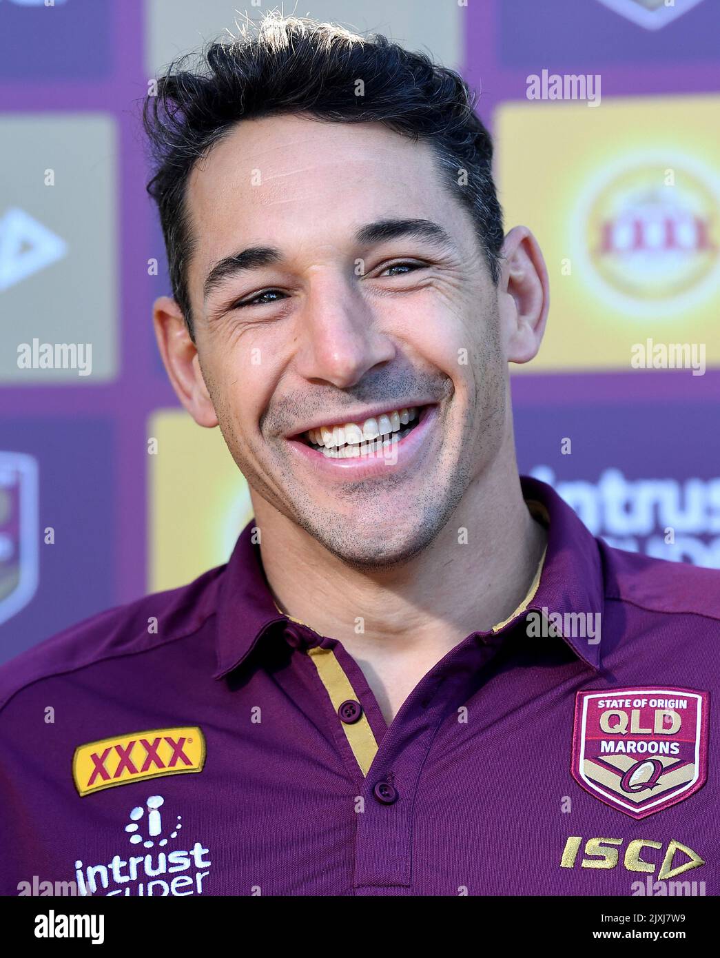 Queensland State of Origin captain Billy Slater reacts during a press ...