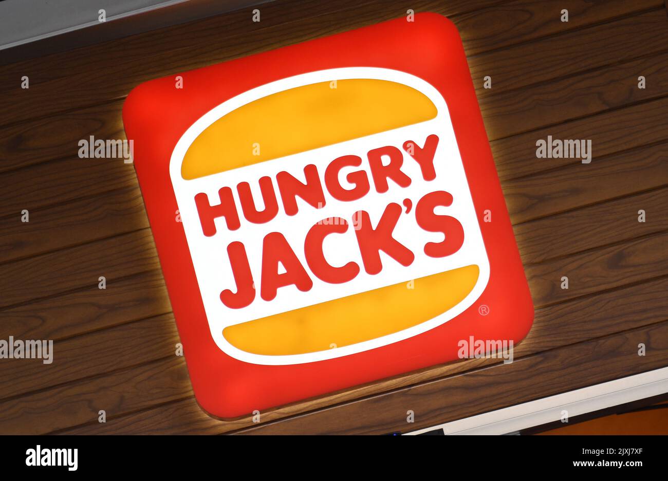 Hungry Jack's logo is seen at a fast food outlet in Sydney, Monday ...