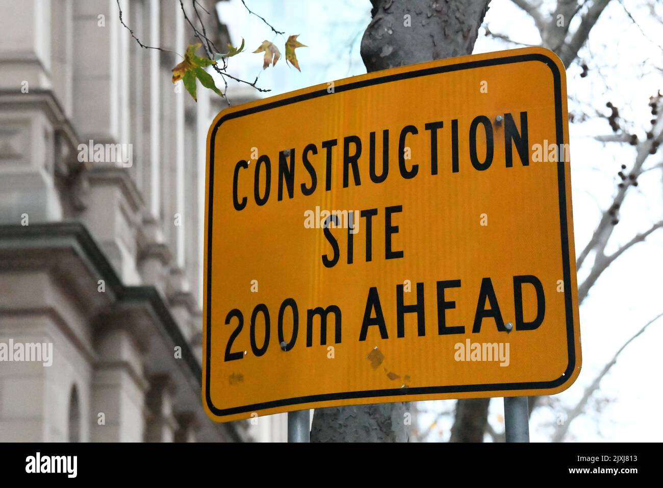 A construction sign is seen in Melbourne's CBD on Monday, July 8, 2018 ...