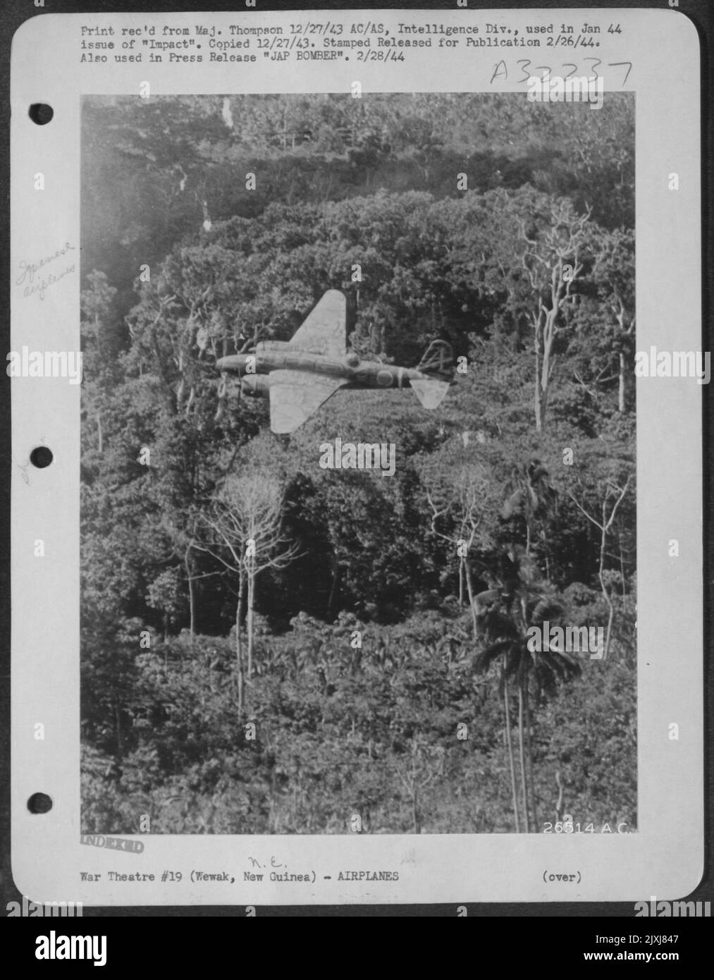 The enemy Airborne Sally Mark III, seen over jungle from 5th Air Force ...