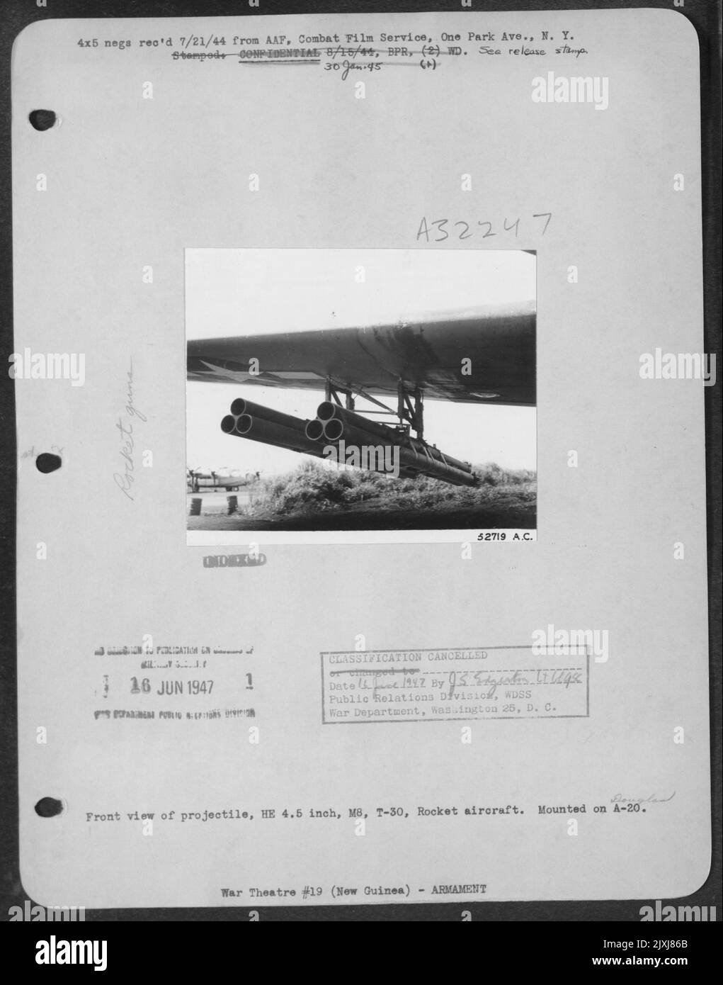 Front view of projectile, HE 4.5 inch, M8, T-30, Rocket aircraft ...