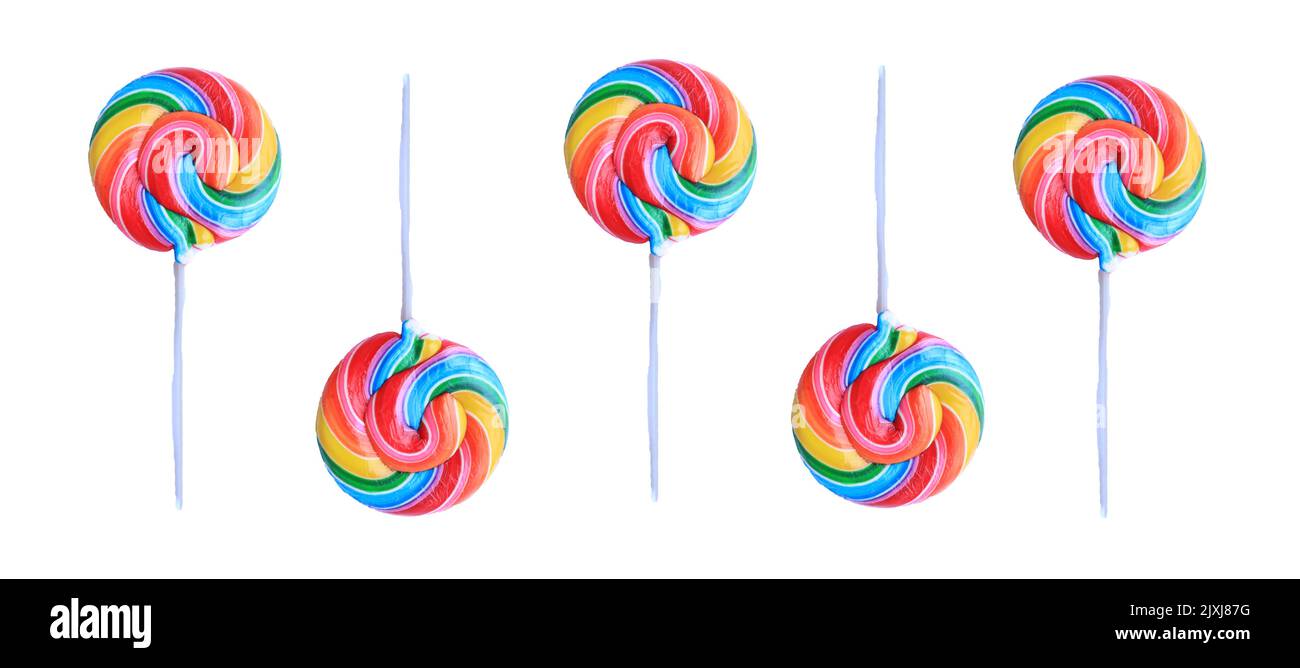 lollipop, Colorful rainbow lollipop swirl on plastic stick isolated on ...