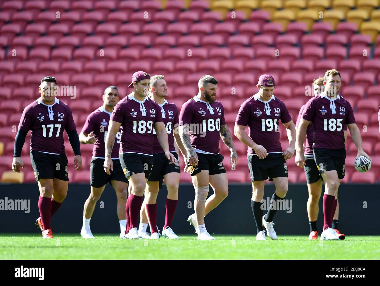 The Queensland forwards are seen during the Queensland State of Origin ...