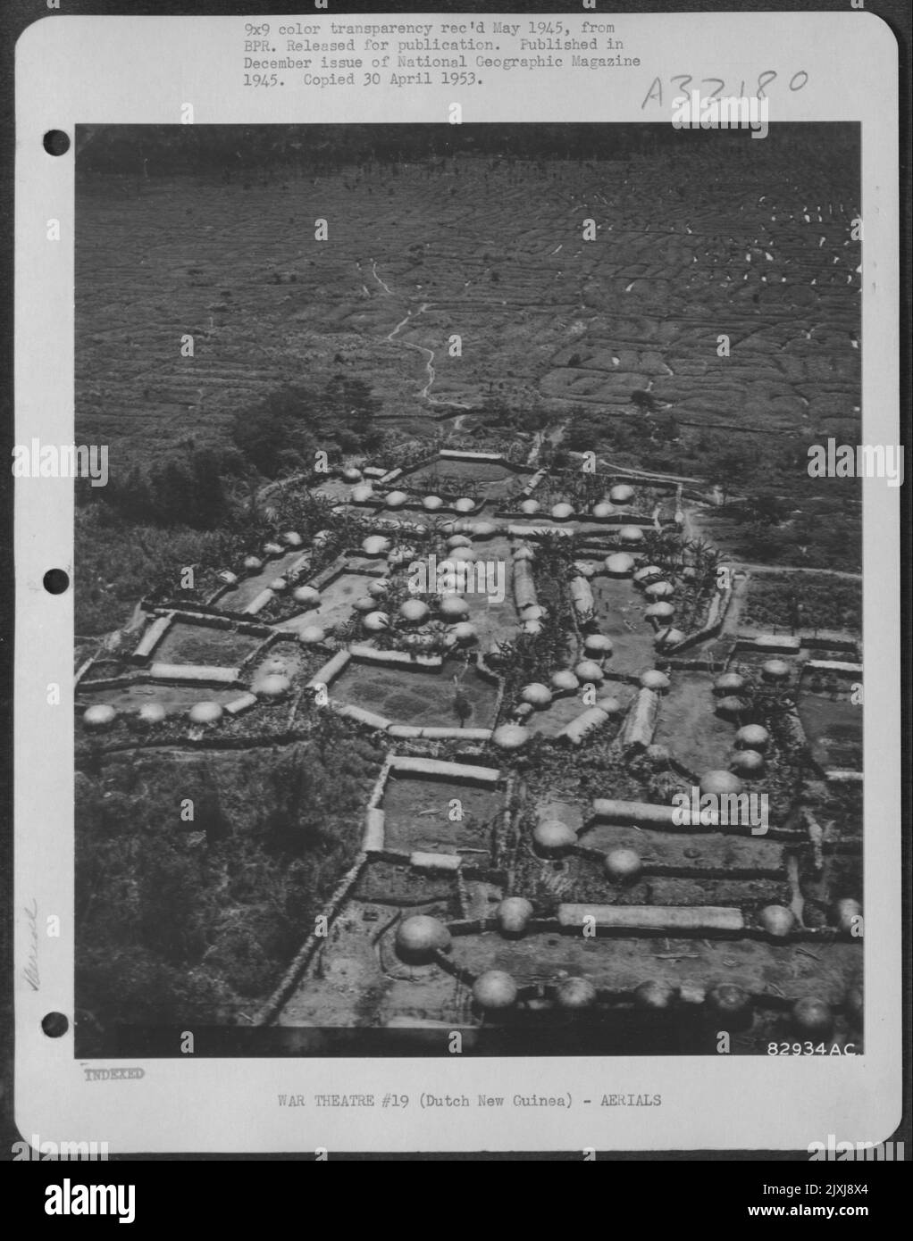 Aerial view of native huts, Shangri La, Dutch New Guinea Stock Photo ...