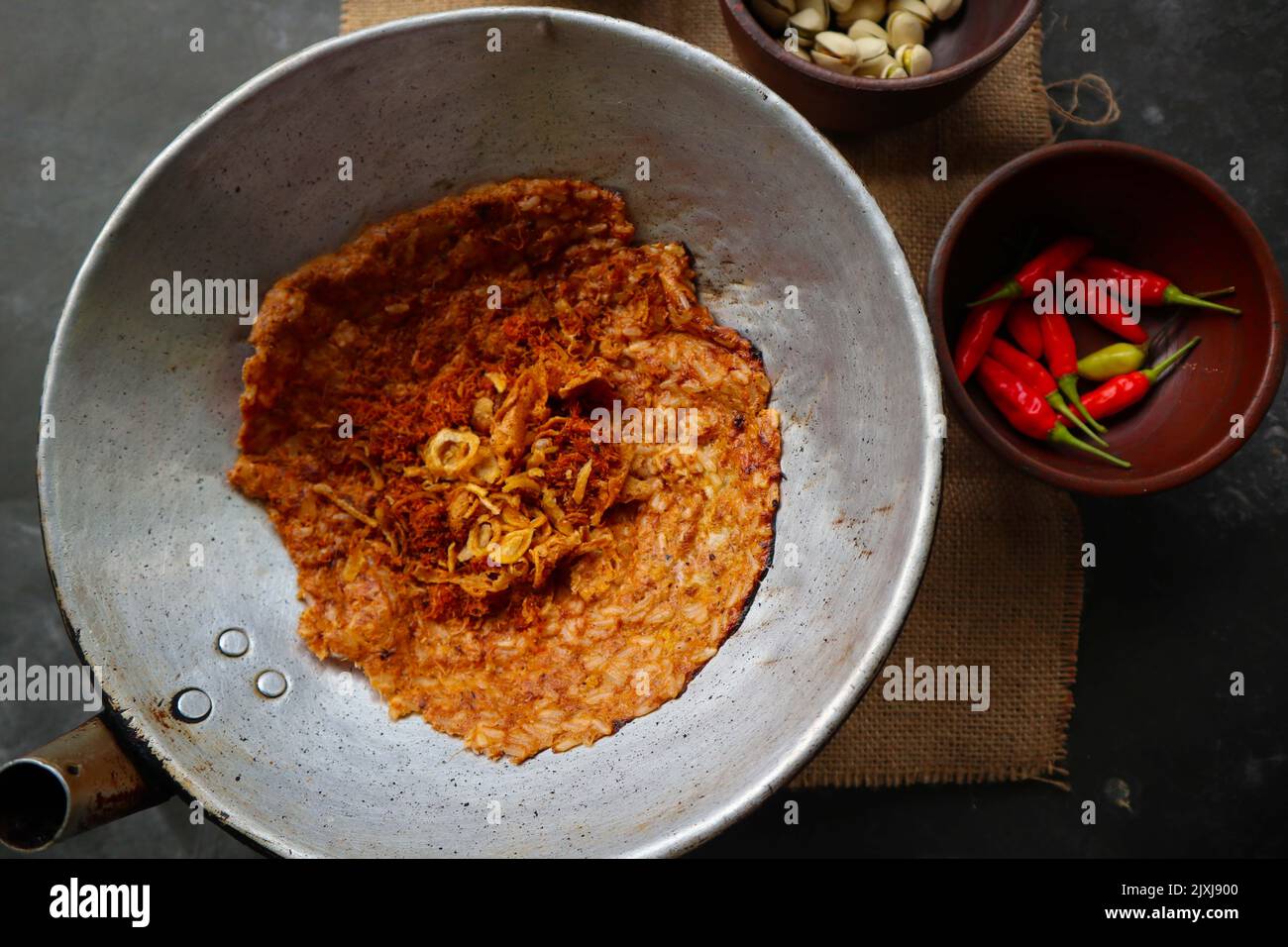 kerak telor or Egg Crust. kerak telor is Spicy Glutinous Rice Omelette ...