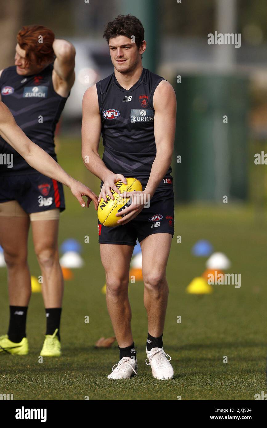 Angus Brayshaw is seen during a Melbourne Demons training session at ...