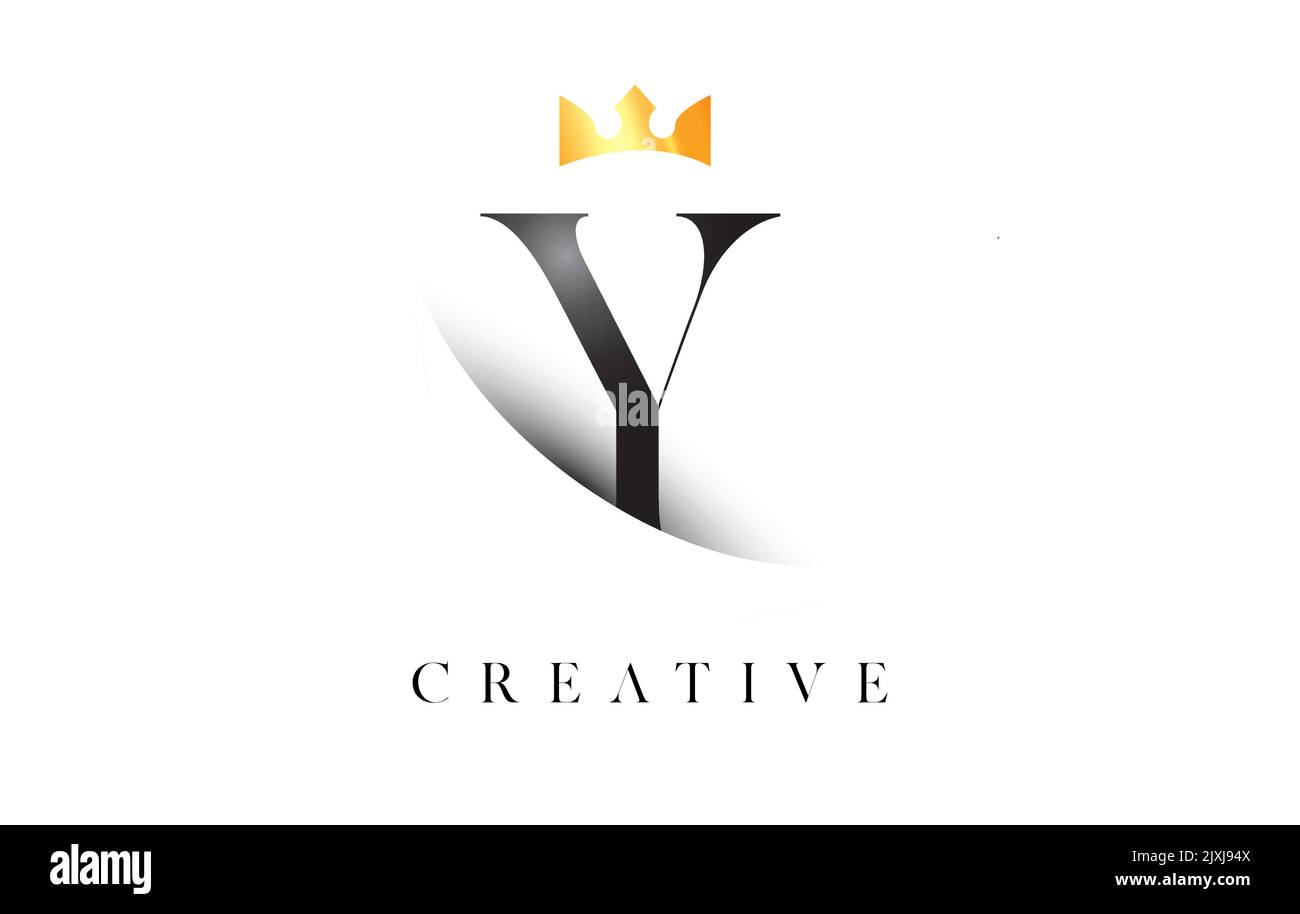 Y Letter Logo Design with Golden Luxury Royal Crown Icon and Shadow ...