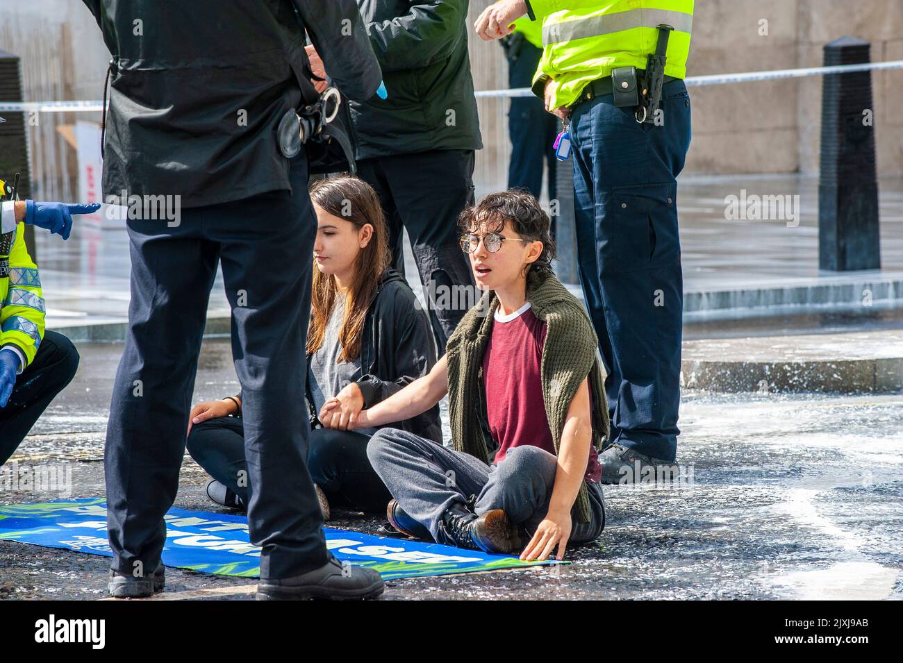 London, UK. 7th Sep, 2022. Animal Rebellion fake milk protest outside ...