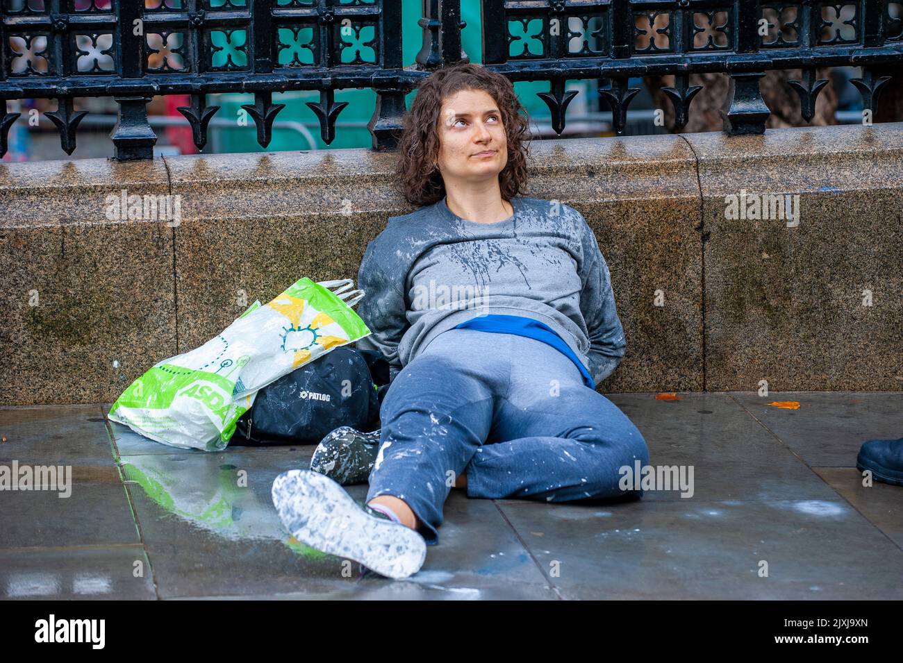 London, UK. 7th Sep, 2022. Animal Rebellion fake milk protest outside ...