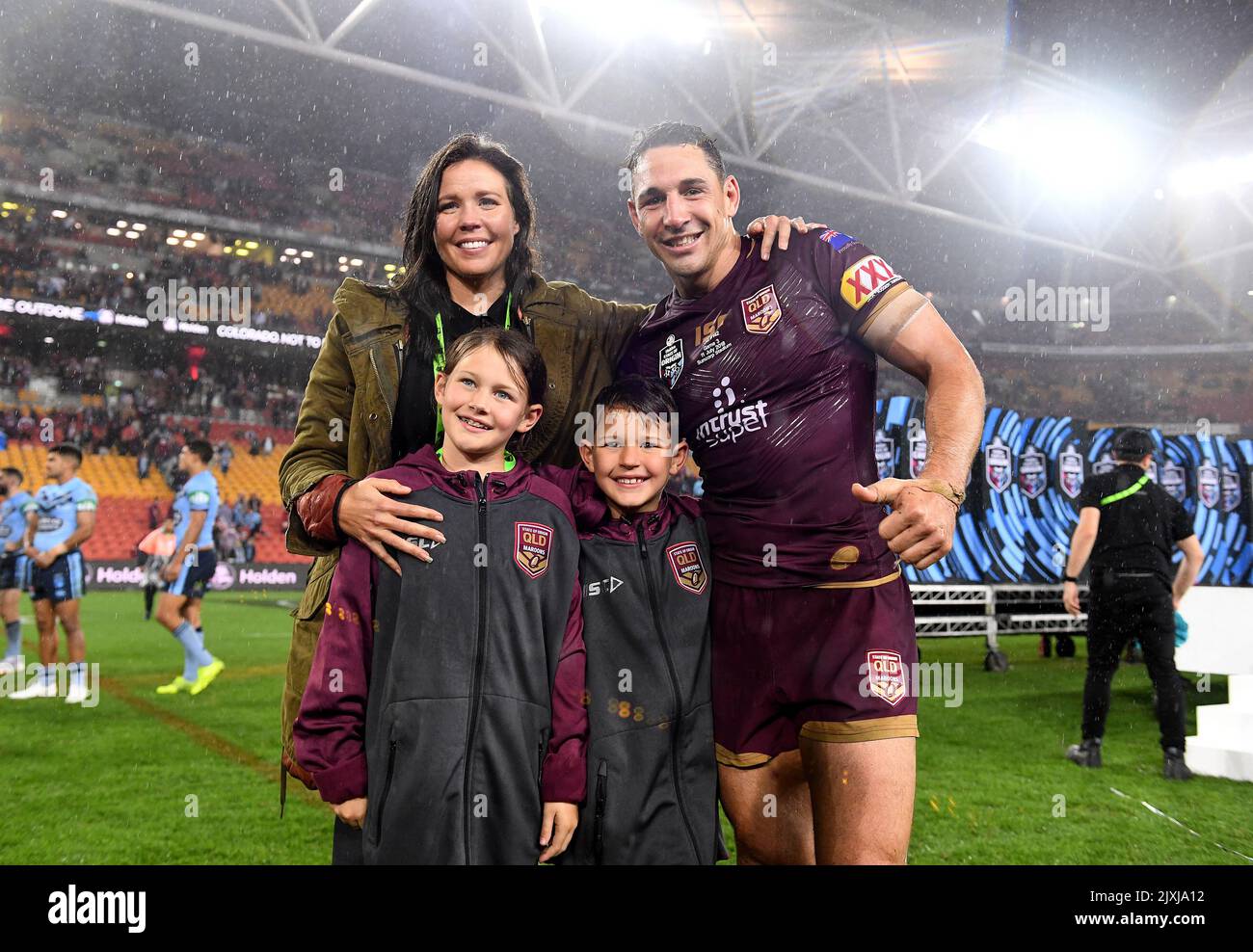 Billy Slater of the Maroons poses for a photograph with his wife Nicole ...