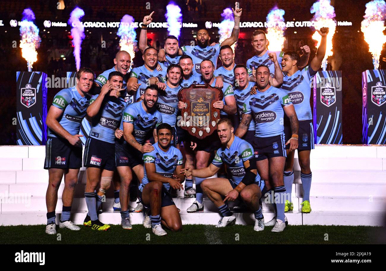 NSW players celebrate winning the 2018 State of Origin series between ...