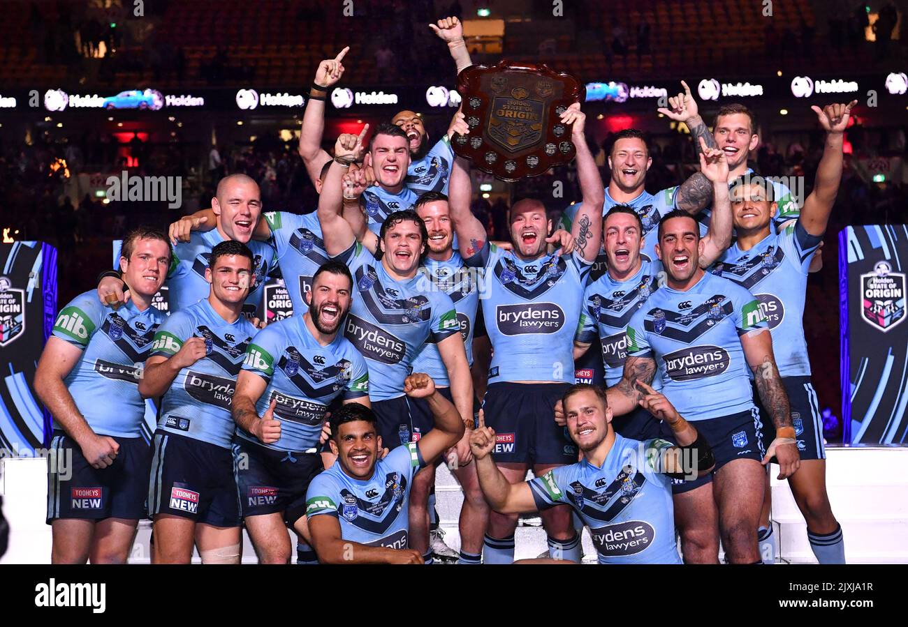 NSW players celebrate winning the 2018 State of Origin series between ...