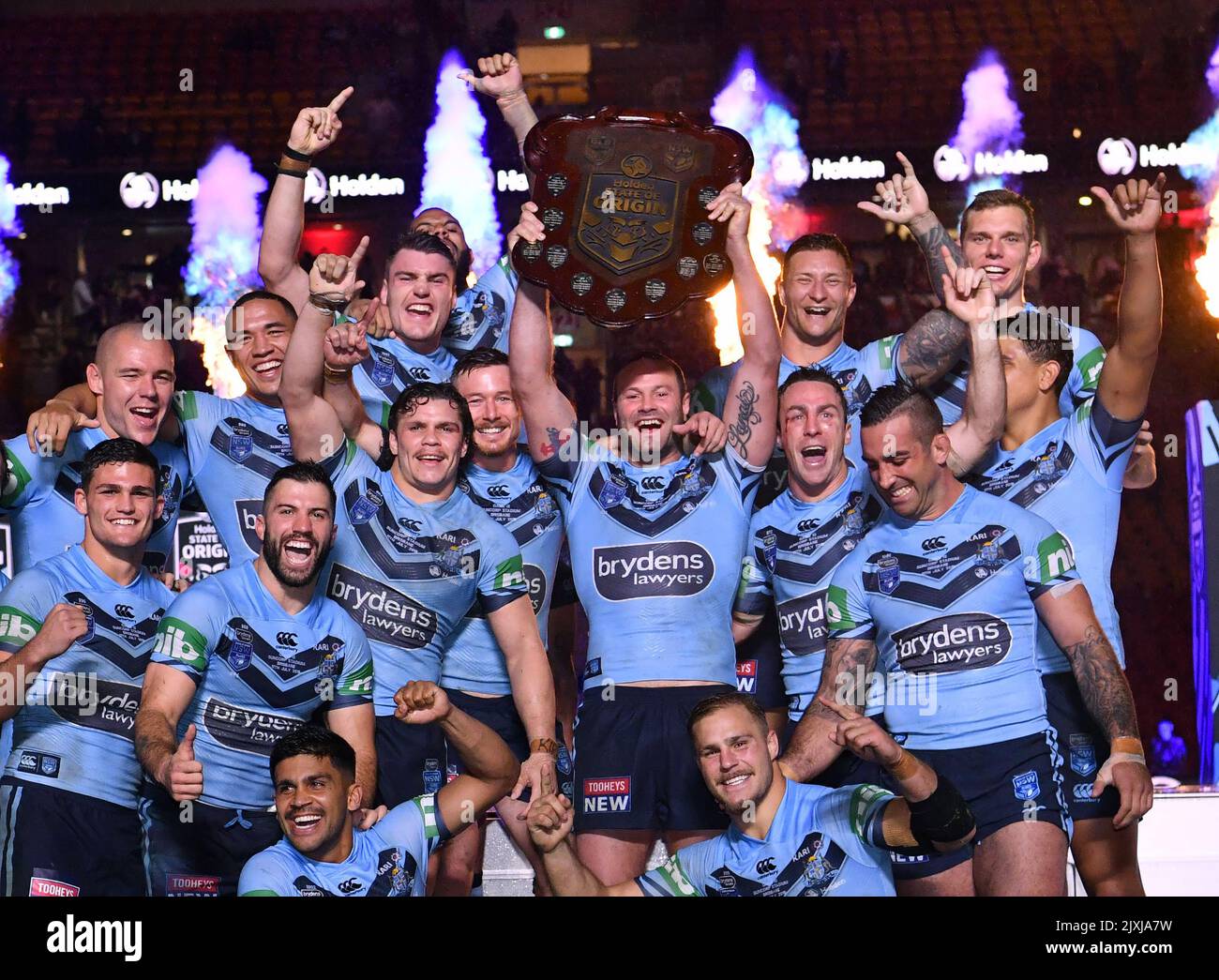 NSW players celebrate winning the 2018 State of Origin series between ...