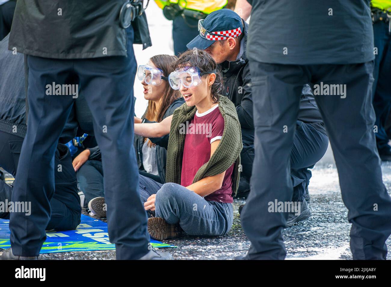 London, UK. 7th Sep, 2022. Animal Rebellion fake milk protest outside ...