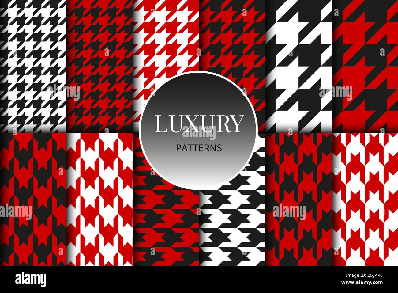 Houndstooth seamless patterns set. Fabric background. Classical red ...