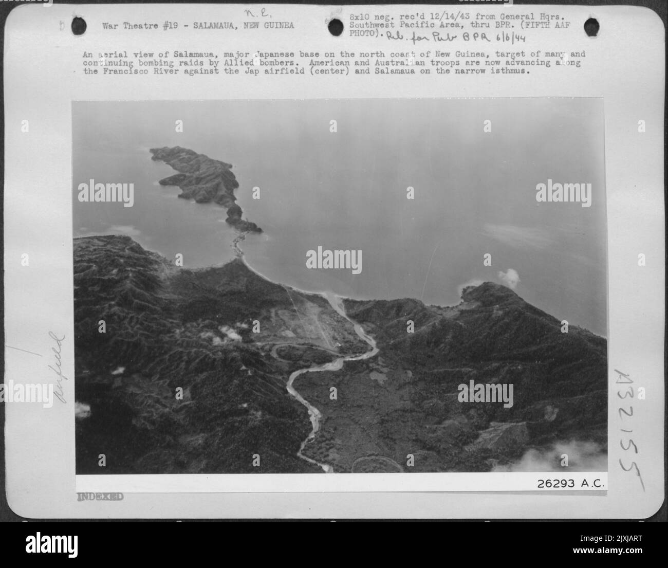 An aerial view of Salamaua, major Japaneseanese base on the north coast ...