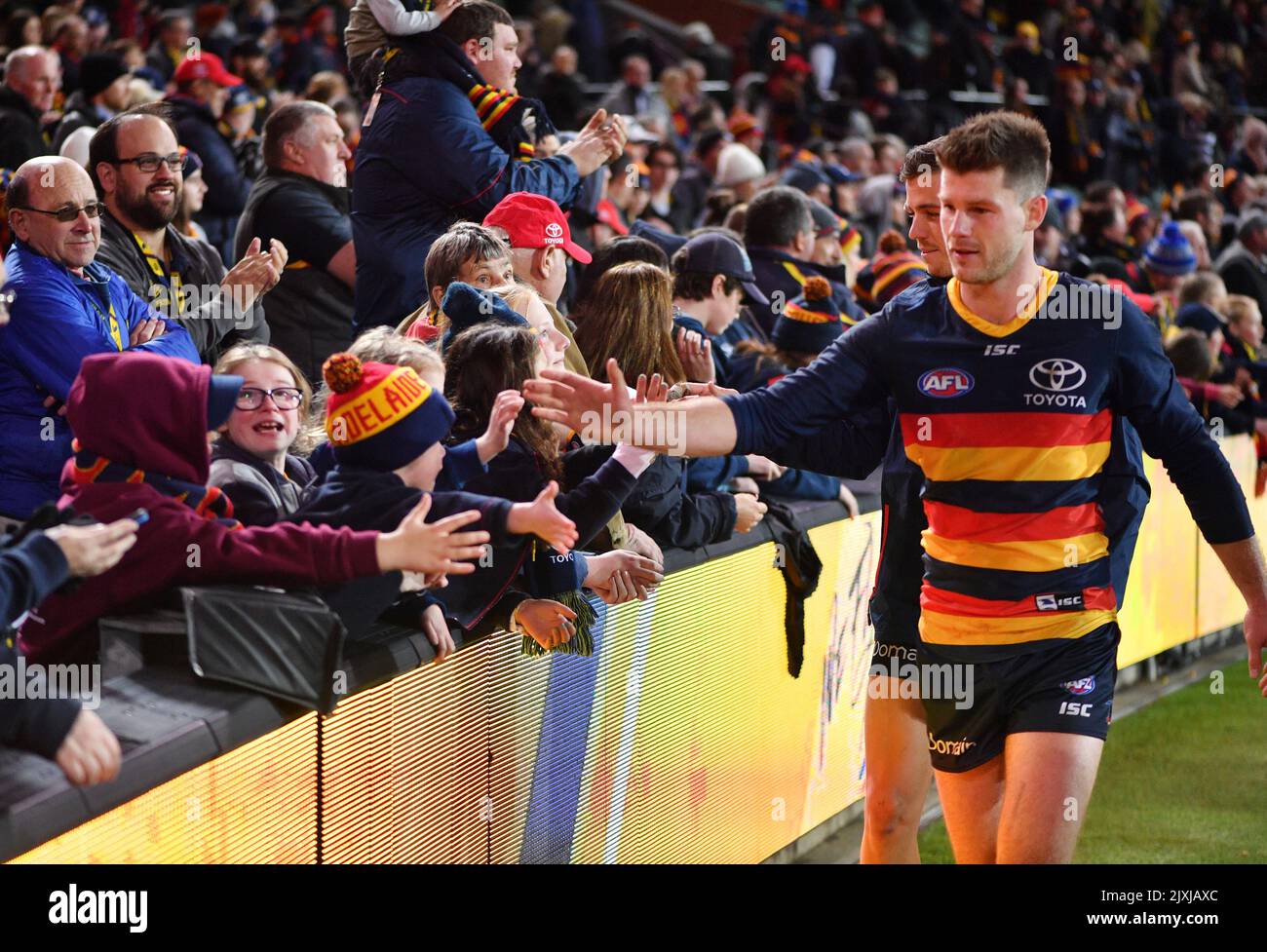 Bryce Gibbs of the Crows celebrates with the crowd after the Round 17 ...