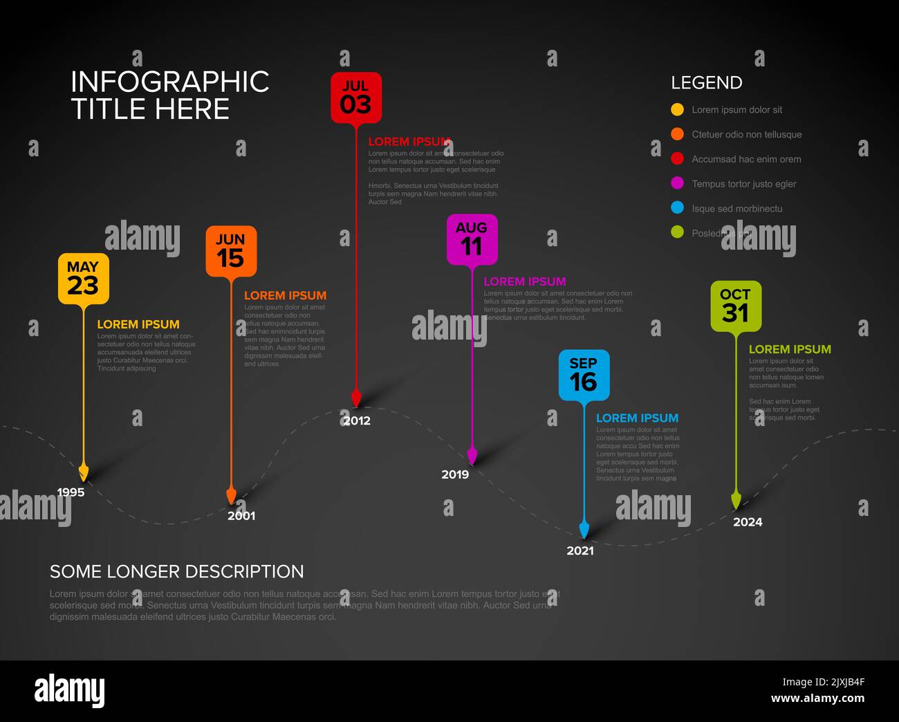 Colorful vector infographic timeline report template with six square ...