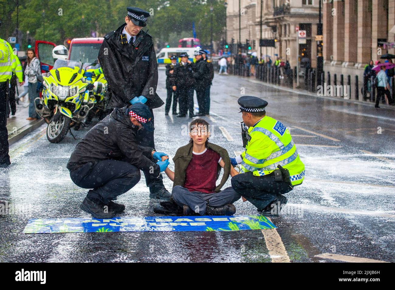 London, UK. 7th Sep, 2022. Animal Rebellion fake milk protest outside ...
