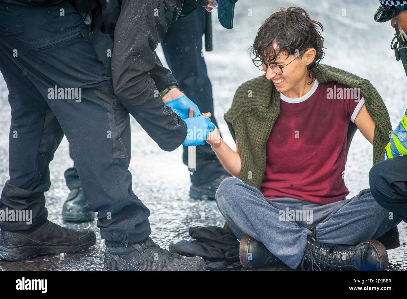 London, UK. 7th Sep, 2022. Animal Rebellion fake milk protest outside ...