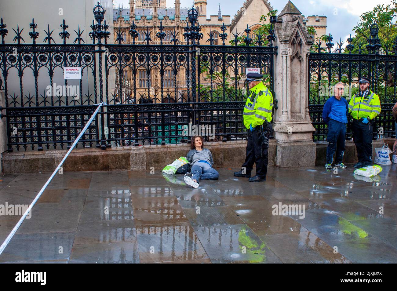 London, UK. 7th Sep, 2022. Animal Rebellion fake milk protest outside ...